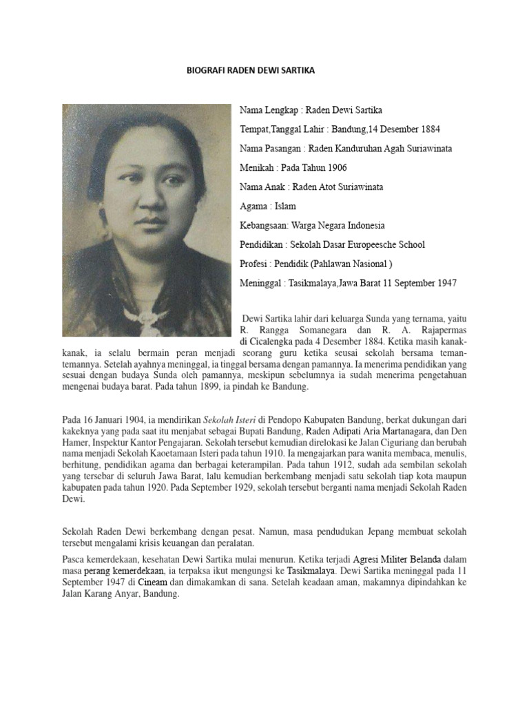 Biografi Raden Dewi Sartika | PDF