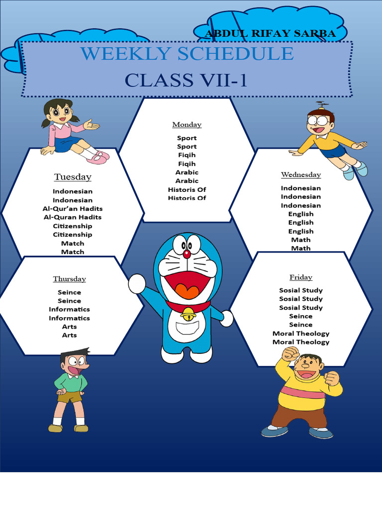 Template Jadwal Pelajaran Doraemon | PDF