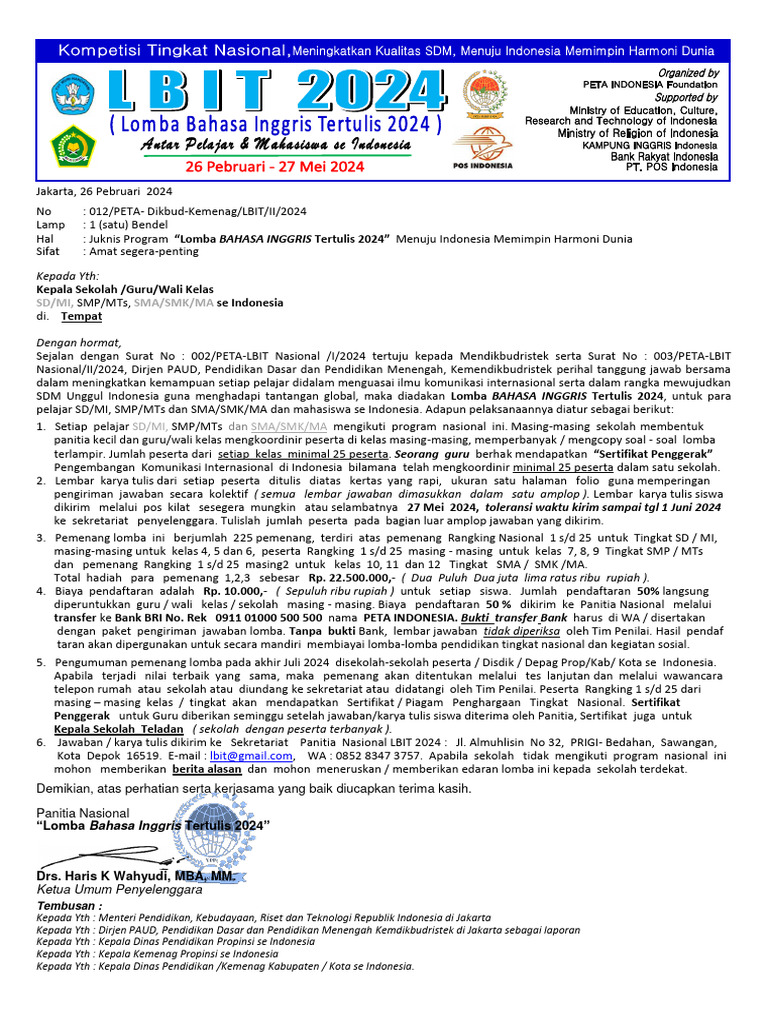 Juknis Lbit 2024 Smp Mts Se Jndonesia Pdf Seni