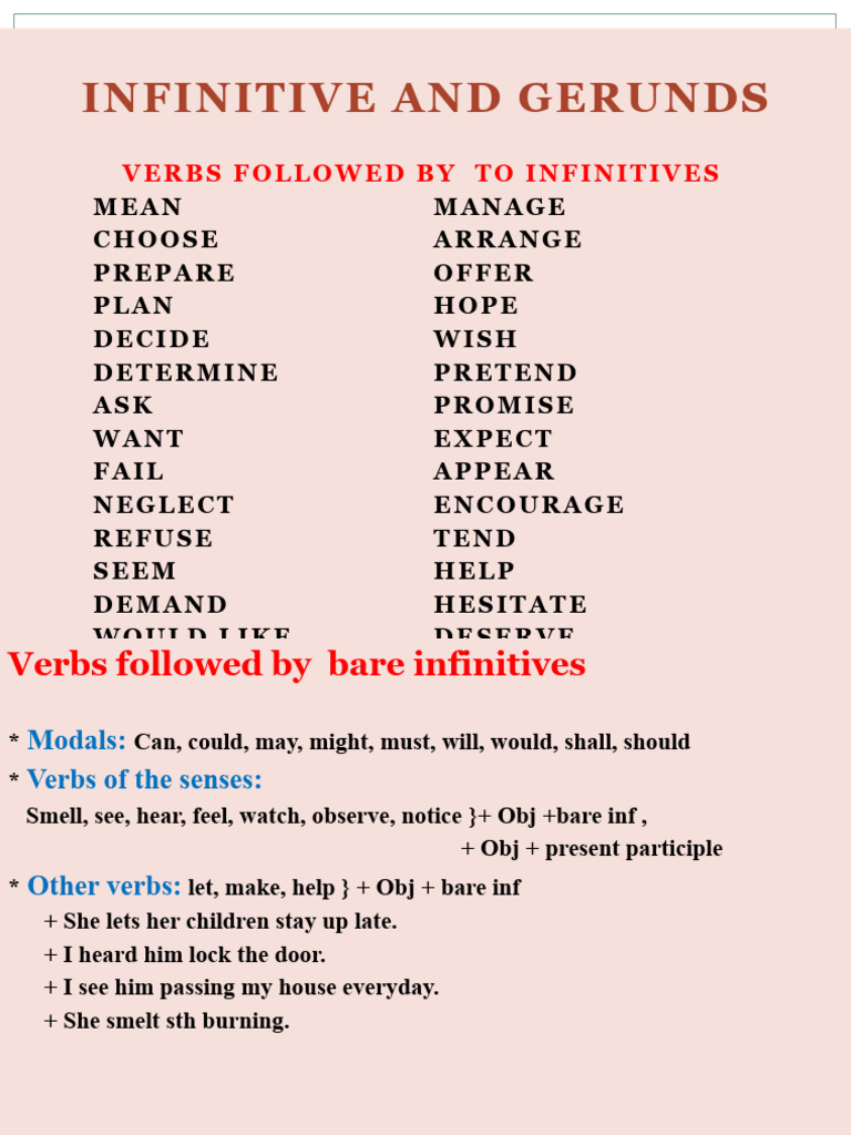 Infinitive and Gerunds | PDF | Verb