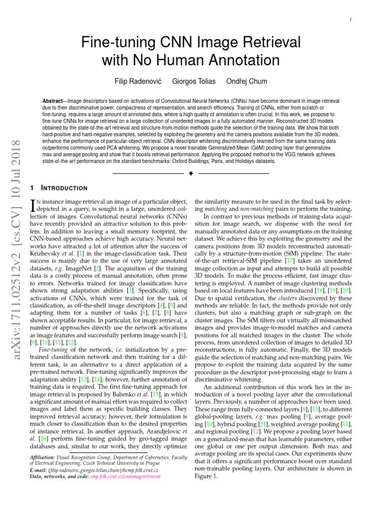 Fine-Tuning CNN Image Retrieval With No Human Annotation | PDF ...