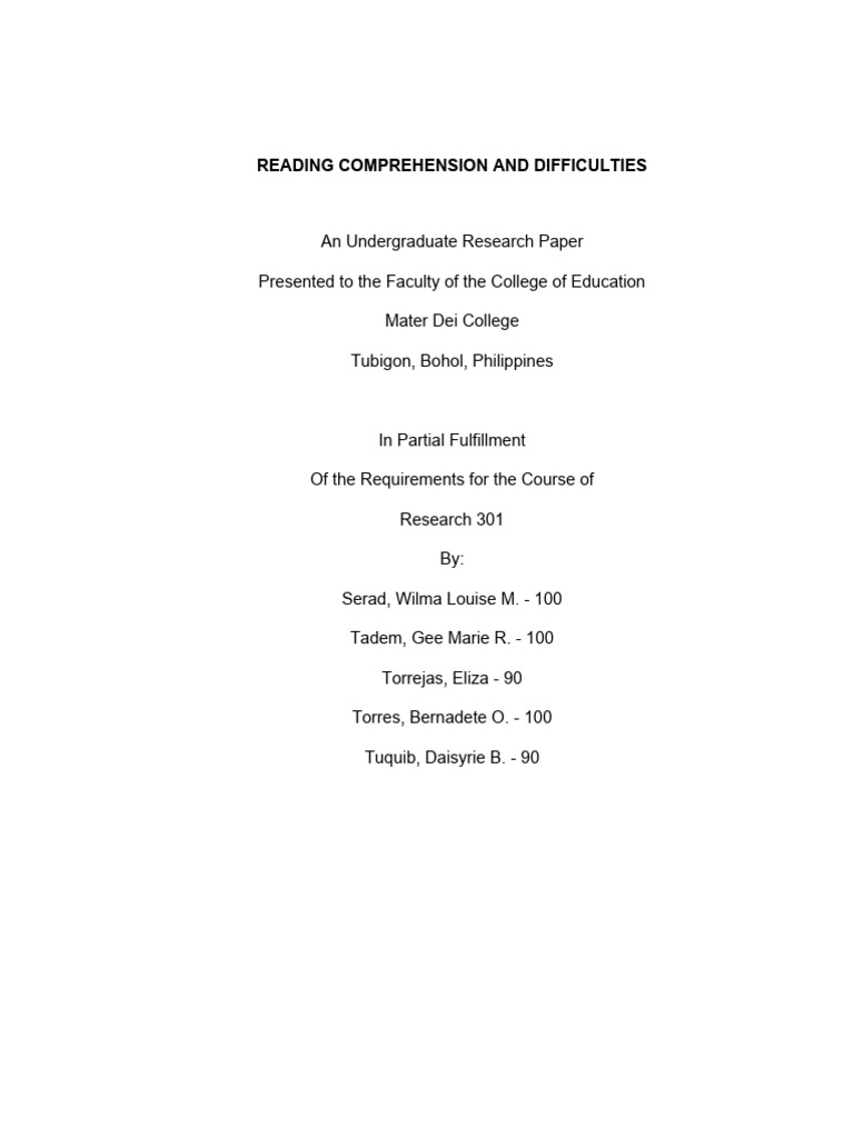 Reading Comprehension and Difficulties Final Paper | PDF | Constructivism (Philosophy Of ...