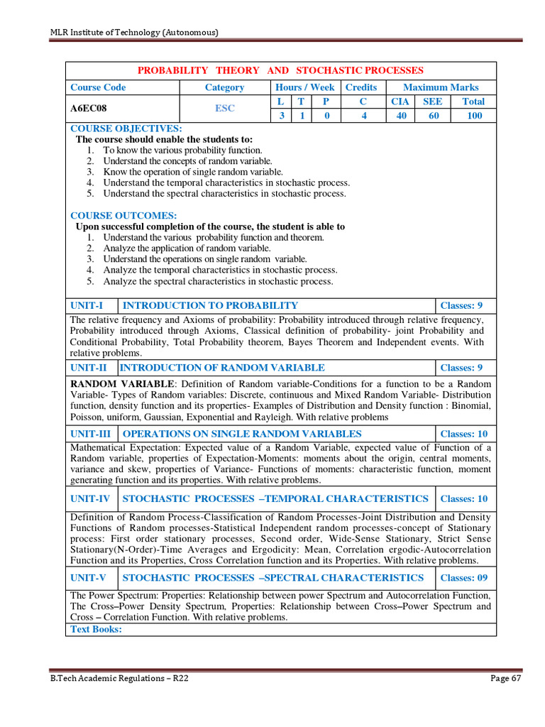 Probability Theory and Stochastic Processes | PDF | Random Variable ...