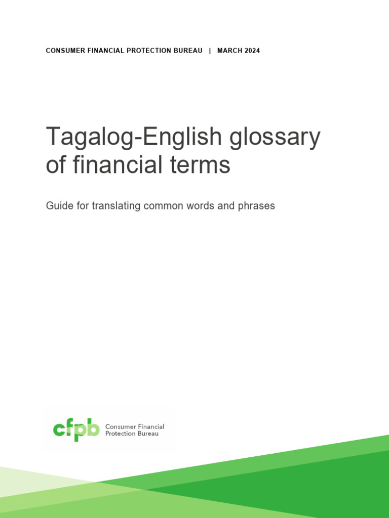 Tagalog-English Financial Terms Glossary | PDF | Banks | Debt