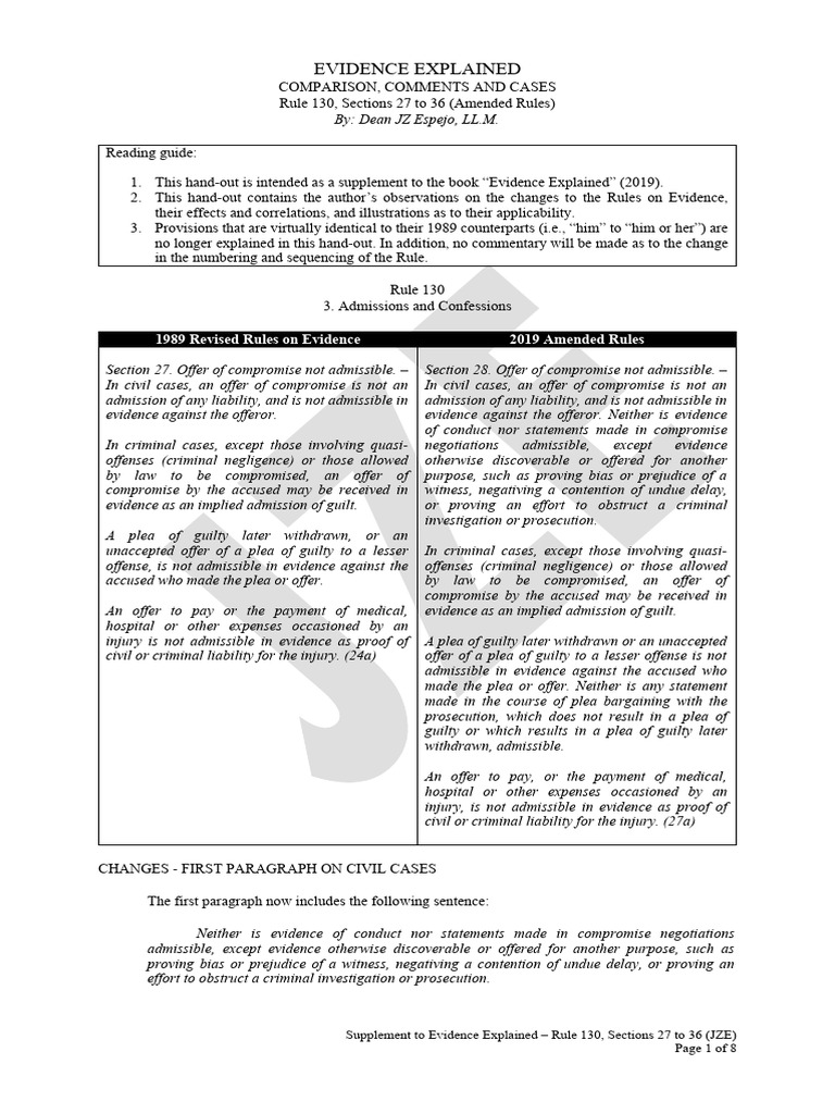 Supplement To Evidence Explained - Rule 130, Sections 27 To 36 | PDF ...