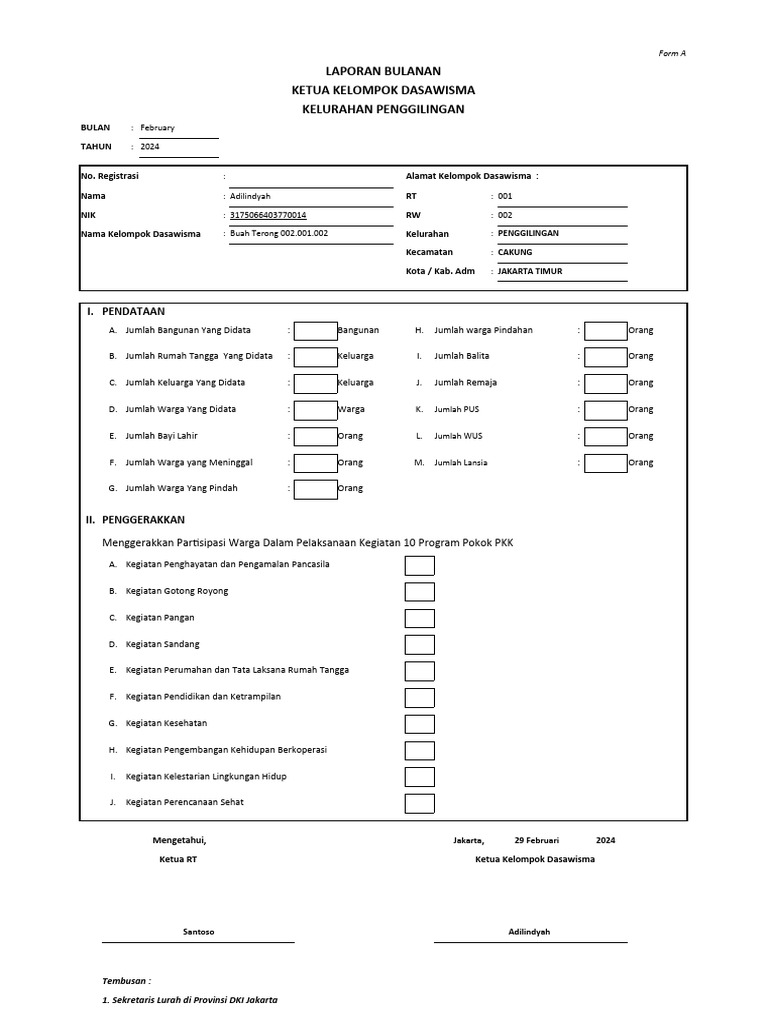 Form - SPJ Dawis Bulanan 2024 | PDF