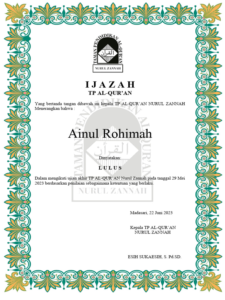 Ijazah TPQ | PDF