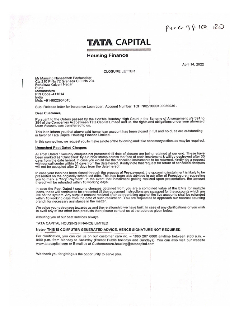 Tata Capital Closure | PDF