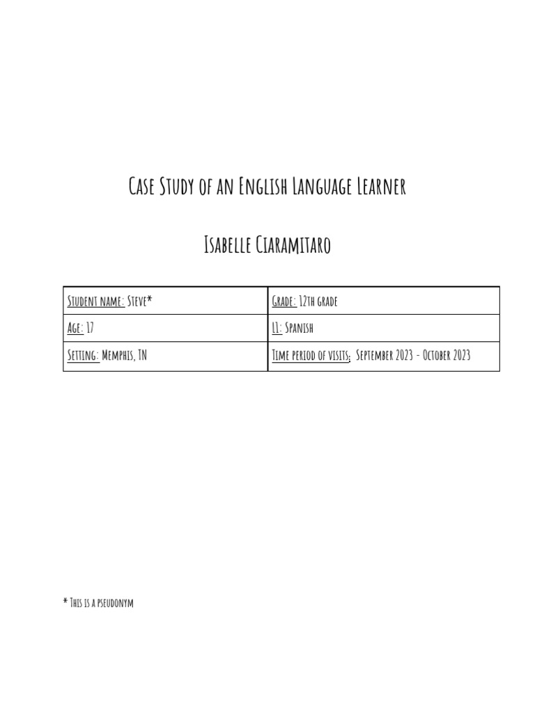 Case Study of English Language Learner Ciaramitaro | PDF | English ...