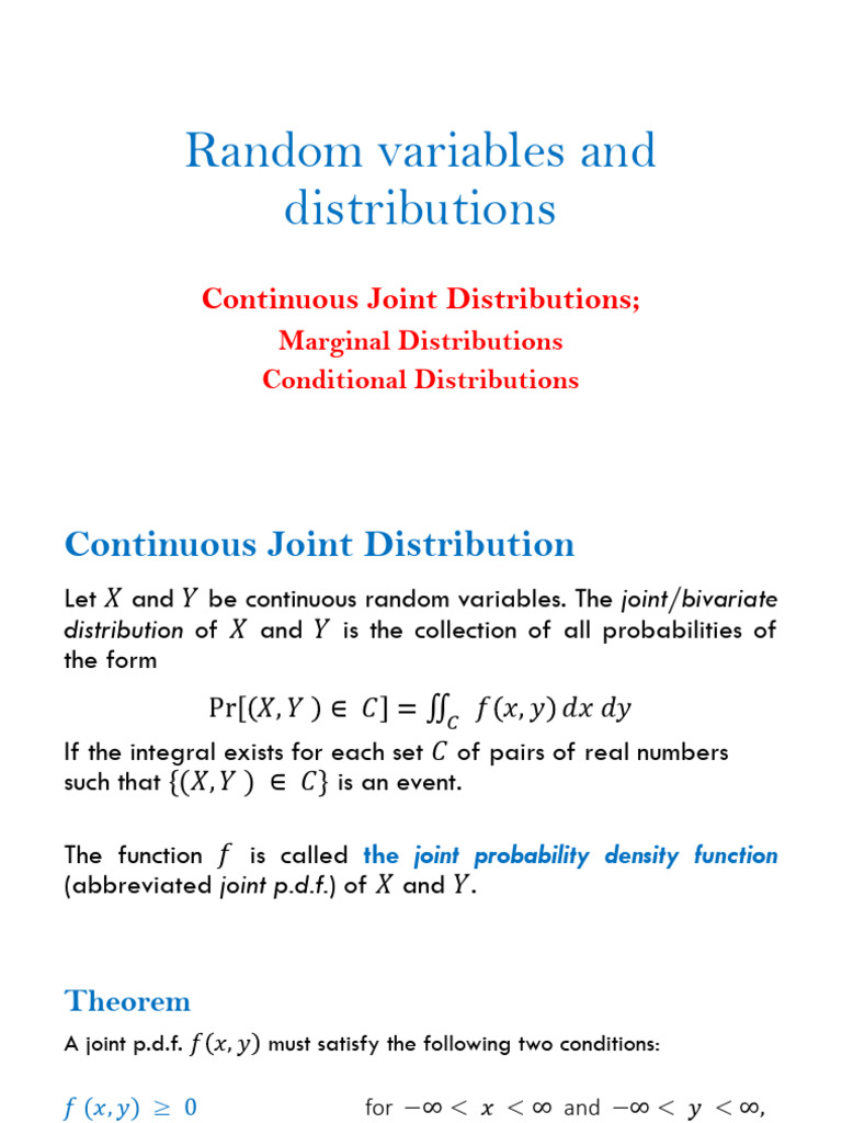 S-19 - Random Variables and Bivariate Continuous Distributions | PDF ...