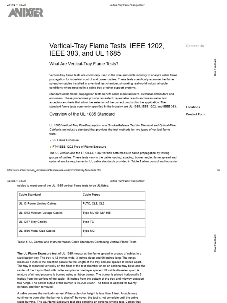 Vertical-Tray Flame Tests - Anixter | PDF | Smoke | Electrical Engineering