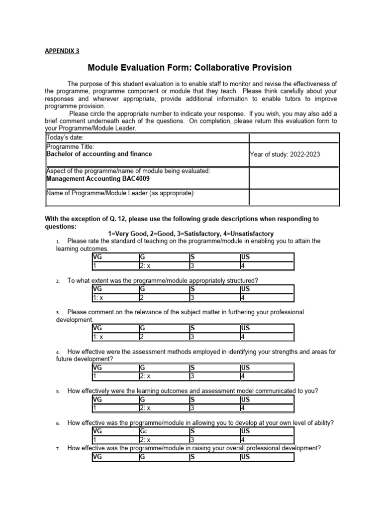 8C.MA - Module Evaluation Form by Student. 2023 | PDF | Evaluation ...