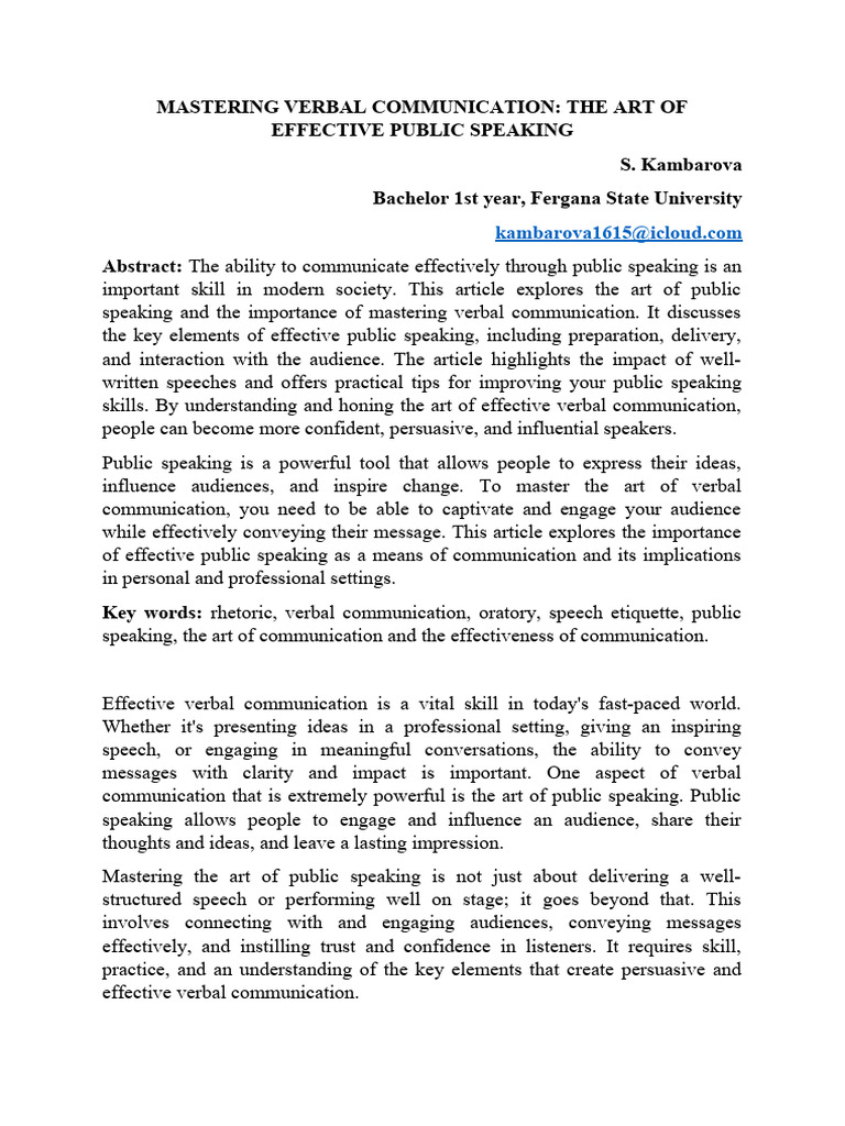 VERBAL COMMUNICATION | PDF | Public Speaking | Communication