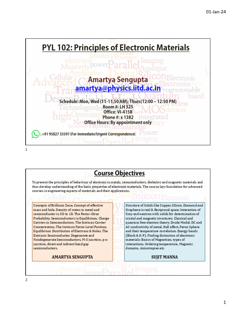 PYL 102: Principles of Electronic Materials: Amartya@physics - Iitd.ac - in | PDF ...
