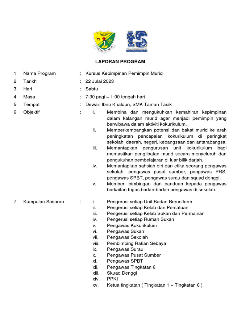 Laporan Kursus Kepimpinan 2023 | PDF