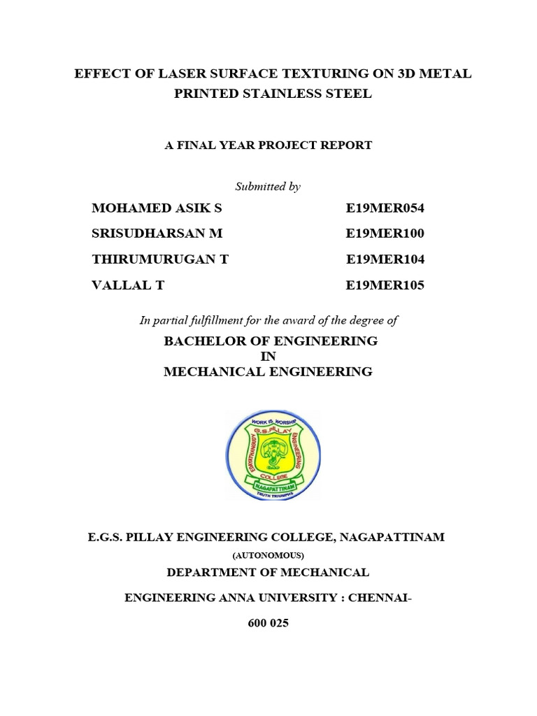 Effect Of Laser Surface Texturing On 3d Metal Printed Stainless Steel 21 05 2023 Pdf 3 D
