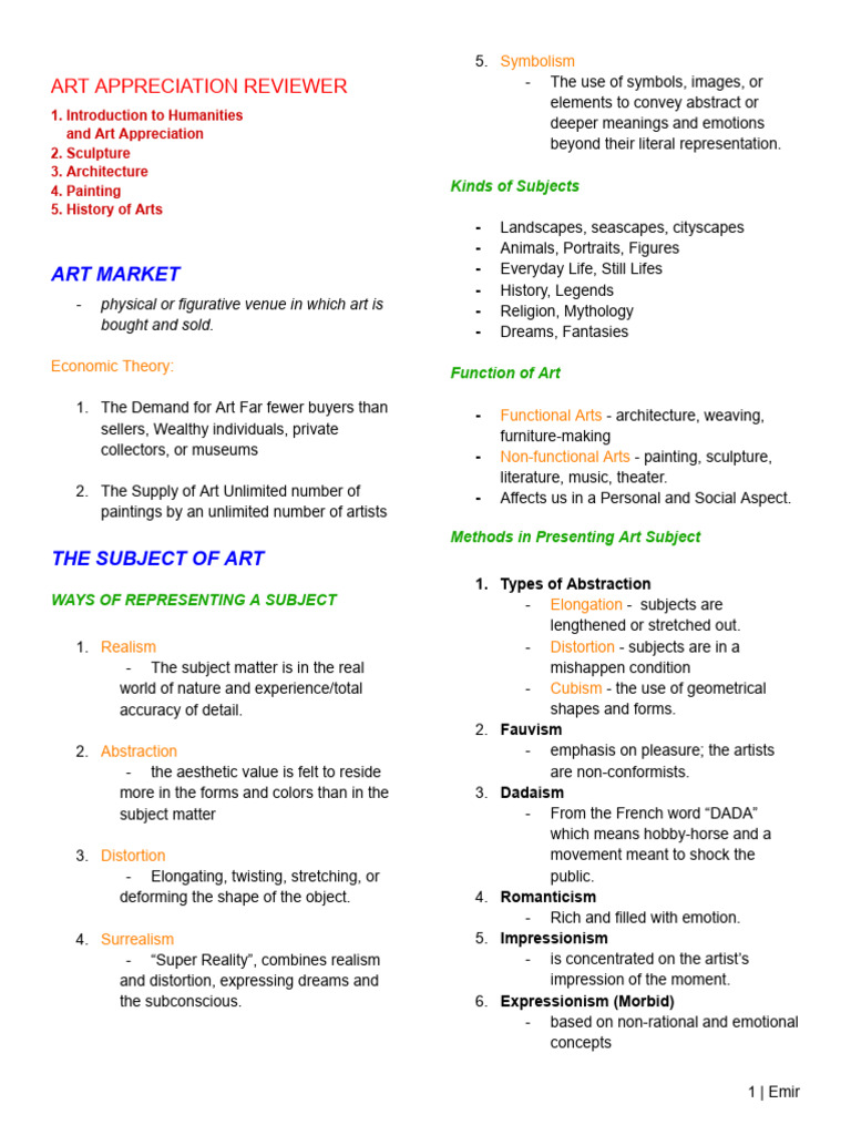 Art Appreciation Reviewer | PDF | Color | Paintings