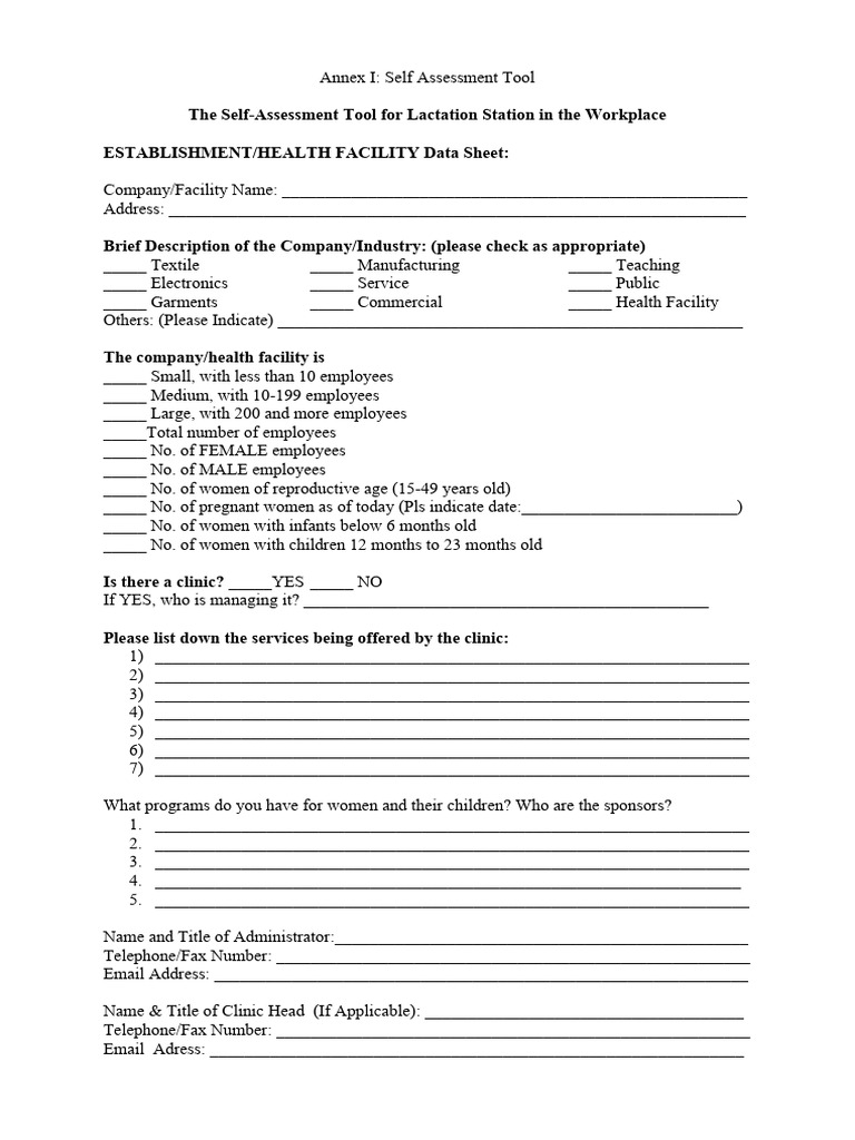 Lactation Workplace Self Assessment Tool | PDF | Breastfeeding | Infancy