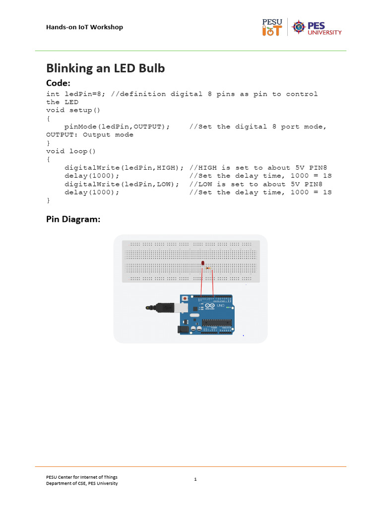 IoT Workshop Handout Programs | Download Free PDF | Arduino | Internet Of Things