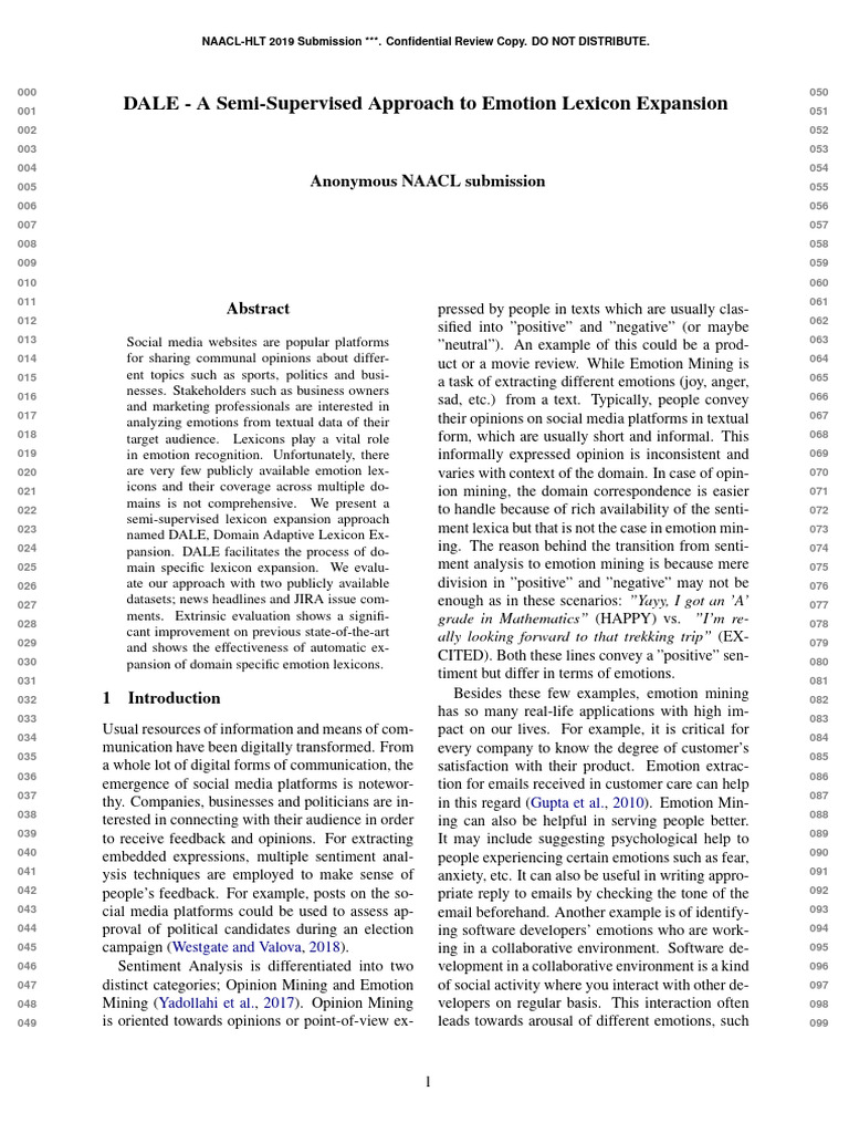 Dale A Semi Supervised Approach To Emotion Lexiconexpansion Pdf Emotions Lexicon 6094