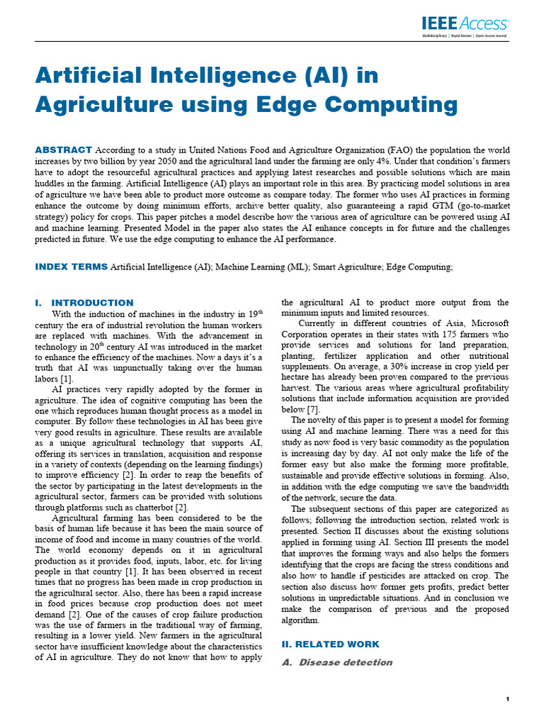 AI in Agriculture - Research Paper | PDF | Agriculture | Artificial ...