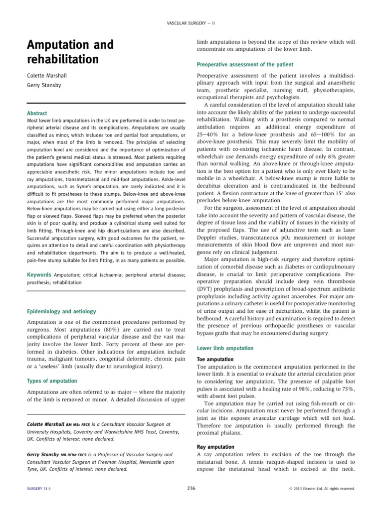 Amputation and Rehabilitation 2013 Surgery Oxford | PDF | Amputation | Prosthesis