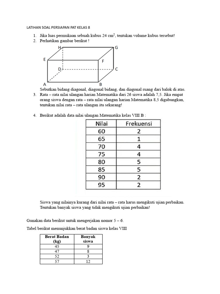 Latihan Soal Persiapan Pat Kelas 8 | PDF | Metode & Bahan Ajar | Sains & Matematika