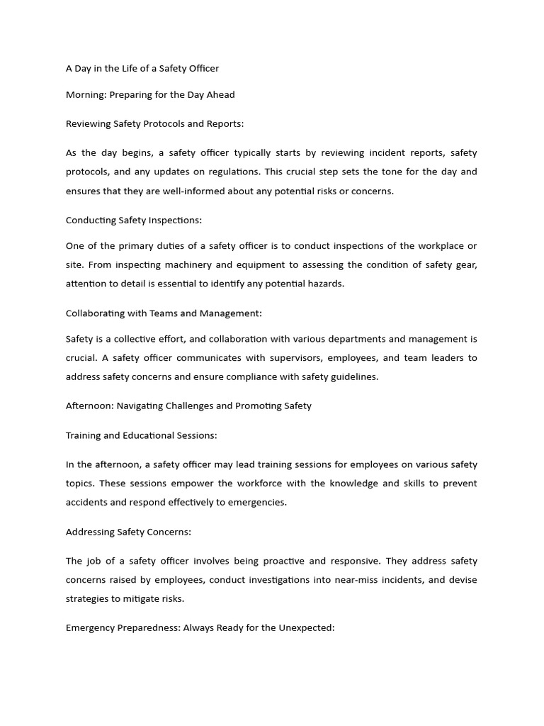 DAILY HSE Officer's Work Plan | PDF | Safety | Emergency