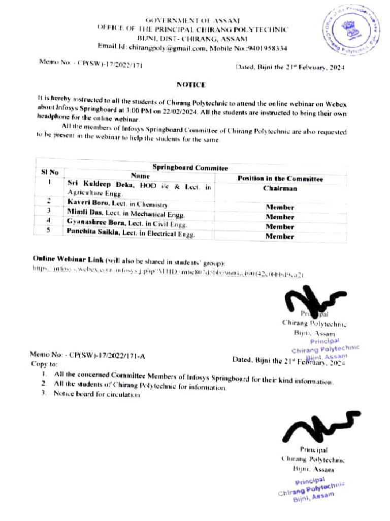 Infosys Springboard Online Webinar Notice | PDF