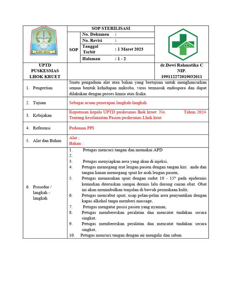 Sop Sterilisasi | PDF | Sains & Matematika