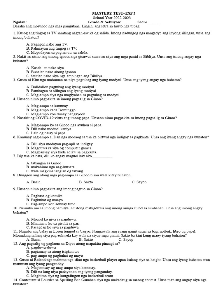 ESP-4th-Quarter-reviewer SC | PDF