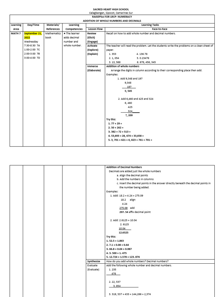 Raiseplus-Numeracy | PDF | Subtraction | Numbers