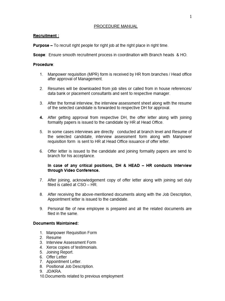 HR PROCEDURE MANUAL | PDF | Salary | Human Resources