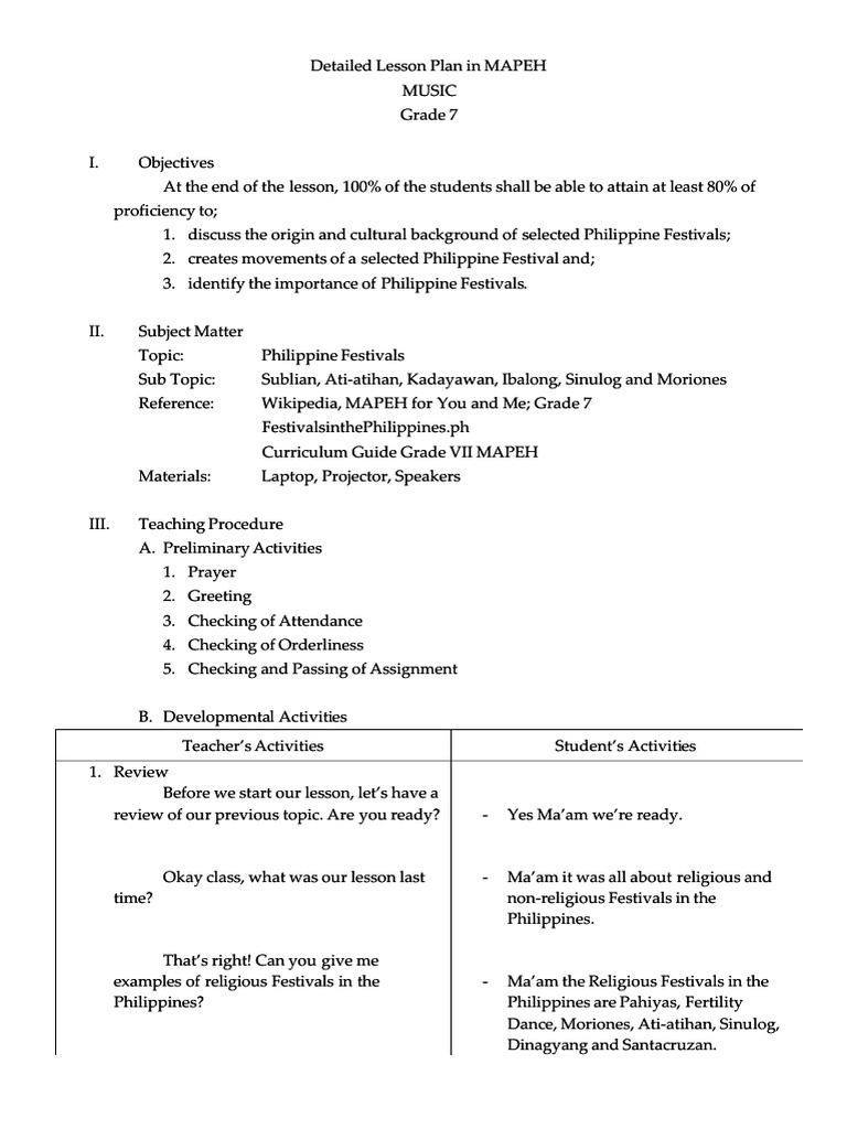 Mapeh Lesson Plan | PDF | Language Arts & Discipline Mapeh Lesson Plan | PDF | Language Arts & Discipline