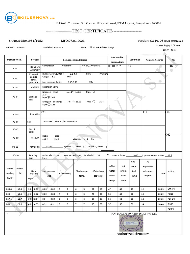 Starhospital - Boilernova - Heat Pump Test Report-48kw | PDF