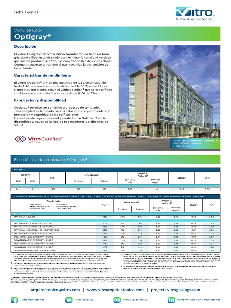 Ficha Tecnica Optigray | PDF | Fenomeno fisico | Aplicaciones de vidrio