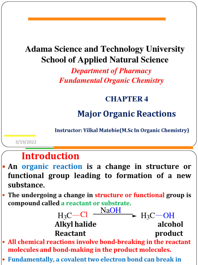 Chapter 4 Major Organic Reaction | PDF | Chemical Reactions | Alkene