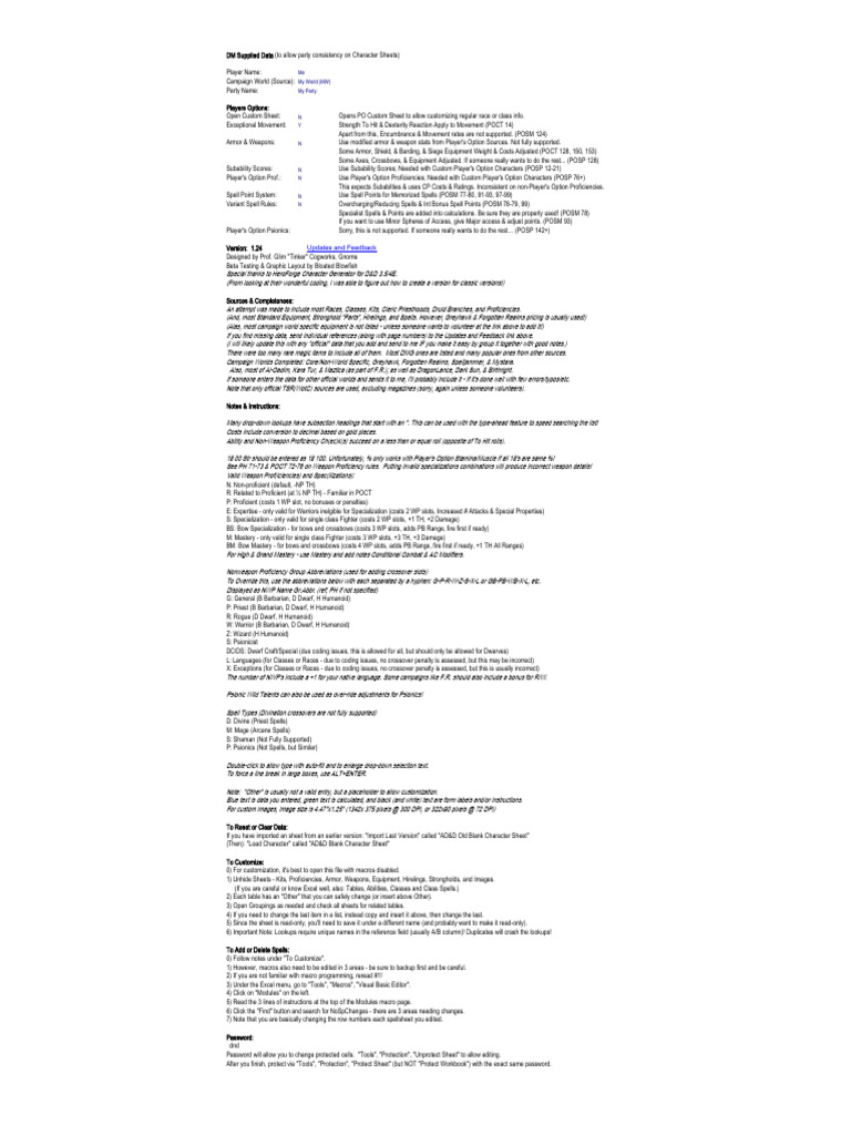 Custom D&D Character Sheet Guide | PDF | Microsoft Excel | Dungeons ...