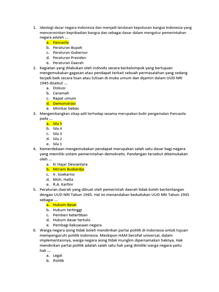 Soal LATIHAN UTS PPKN Kelas X Semester 2 TA 2022 | PDF | Politik