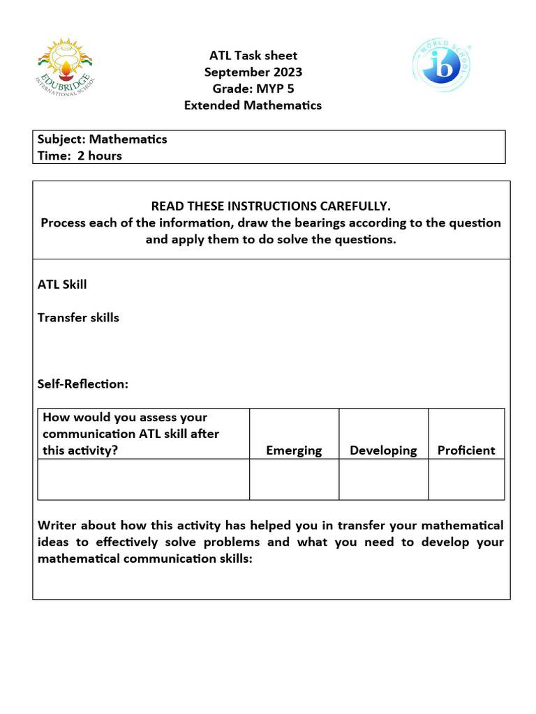 ATL Task Sheet MYP 5 Standard September 2023 | PDF