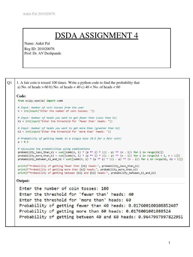 Python Code for Coin Toss Probability Analysis | PDF