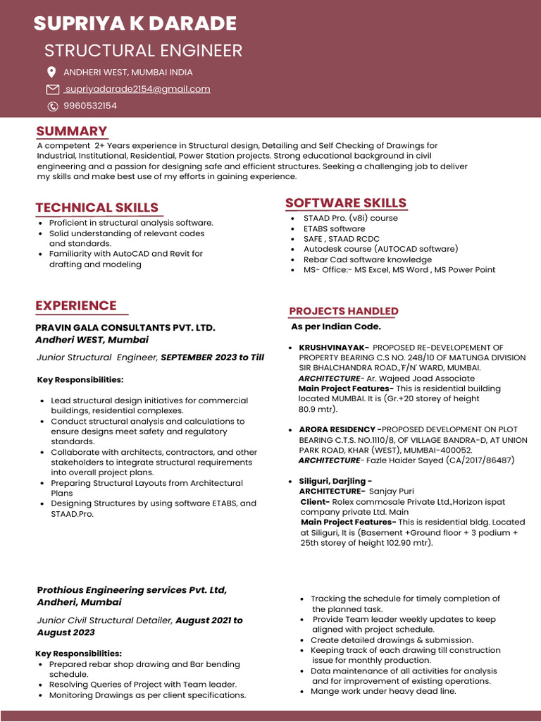 Supriya Darade - CV | Download Free PDF | Auto Cad | Engineering