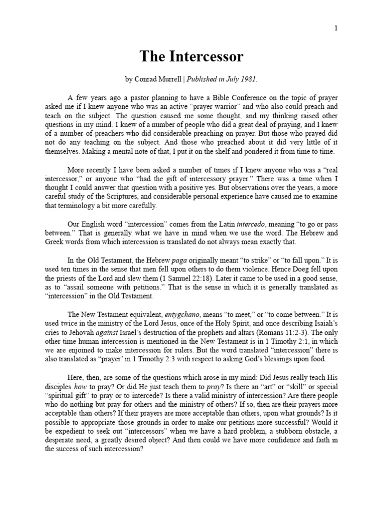 The Intercessor E28093 A Prayer Warrior Who Has The Gift of Intercessory Prayer | PDF ...