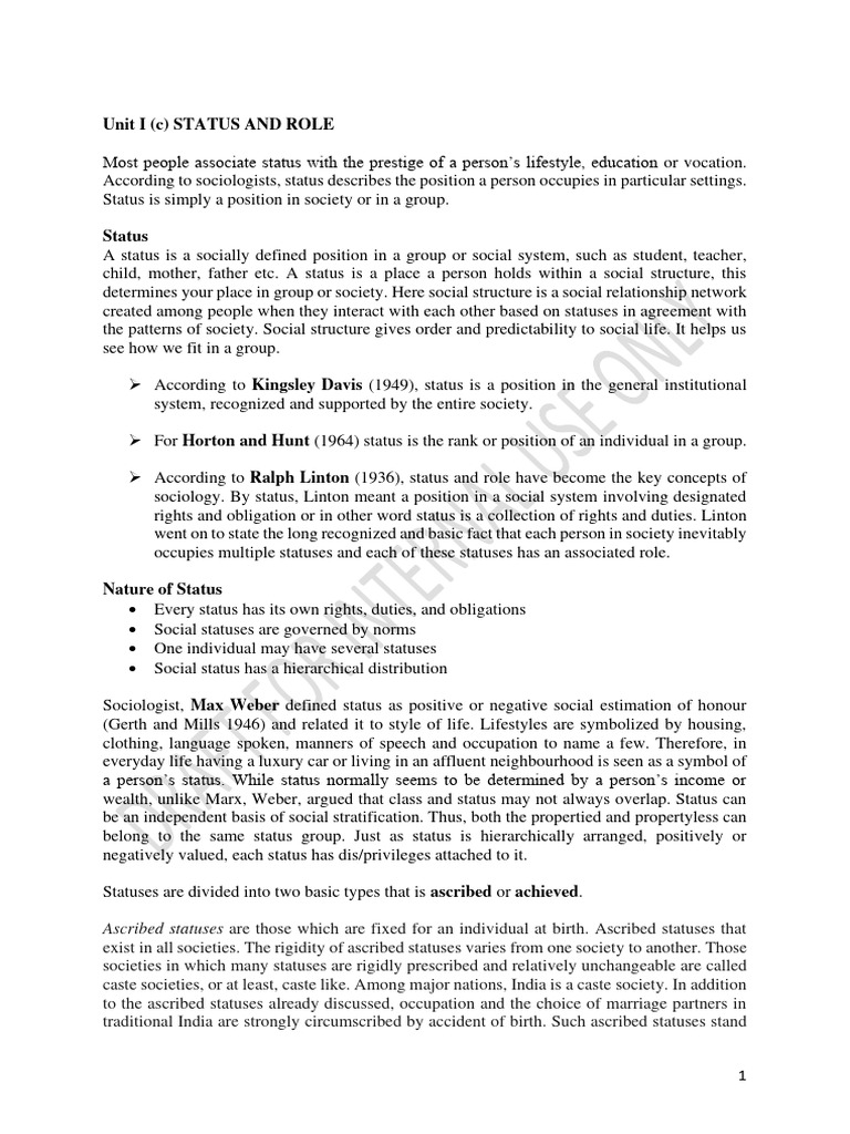 Unit (C) Status and Role (Part III) | PDF | Society | Social Structure