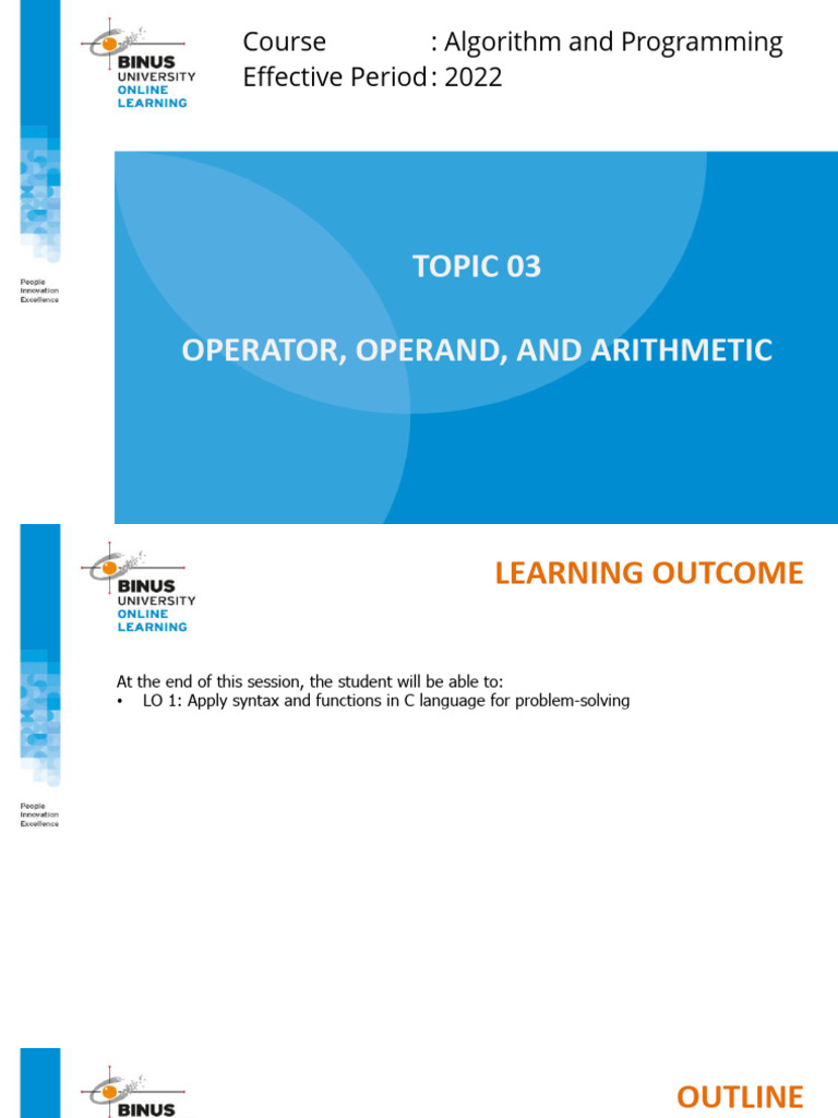PPT03-Operator, Operand, and Arithmetic | PDF | Computer Science | Computer Programming