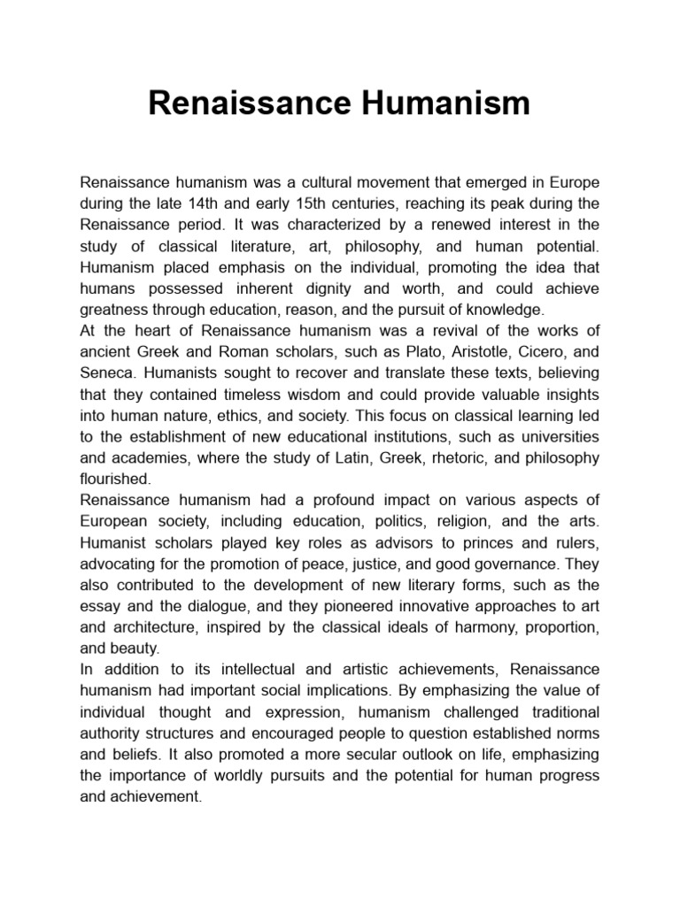 Renaissance Humanism | Download Free PDF | Humanism | Renaissance