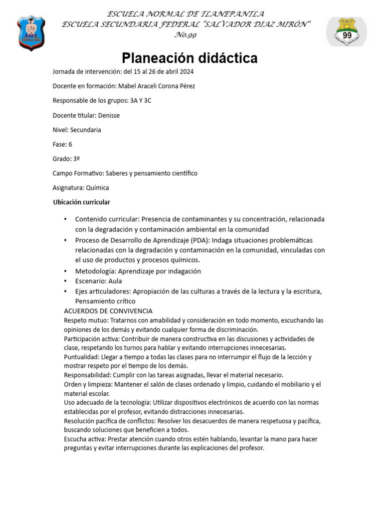 Planeación didáctica presencia de contaminantes 4 | PDF | Concentración ...
