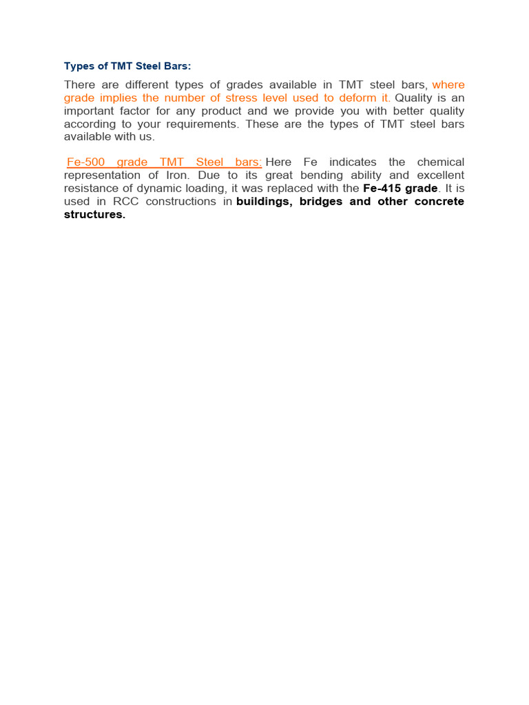 Types of TMT Bar | PDF