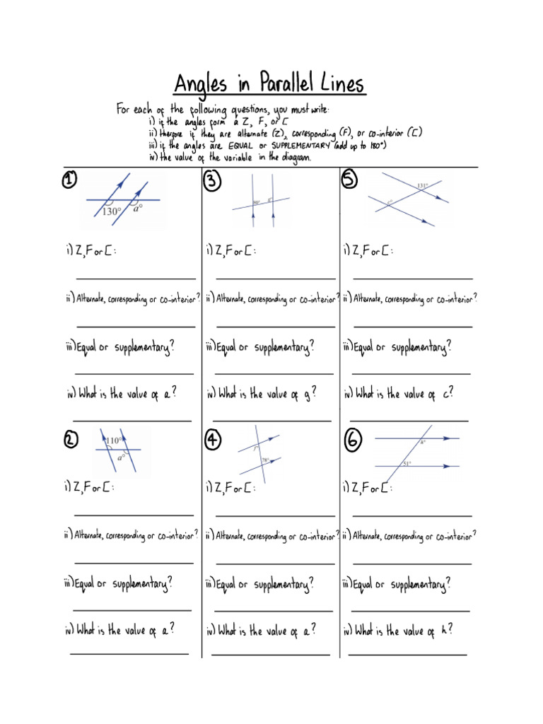 Angles in Parallel Lines Guide | PDF