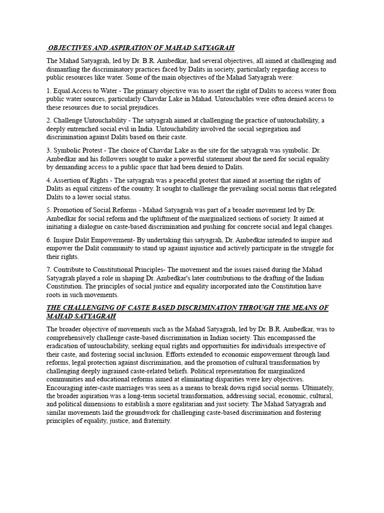 Objectives of Mahad Satyagrah | PDF | Dalit | Caste